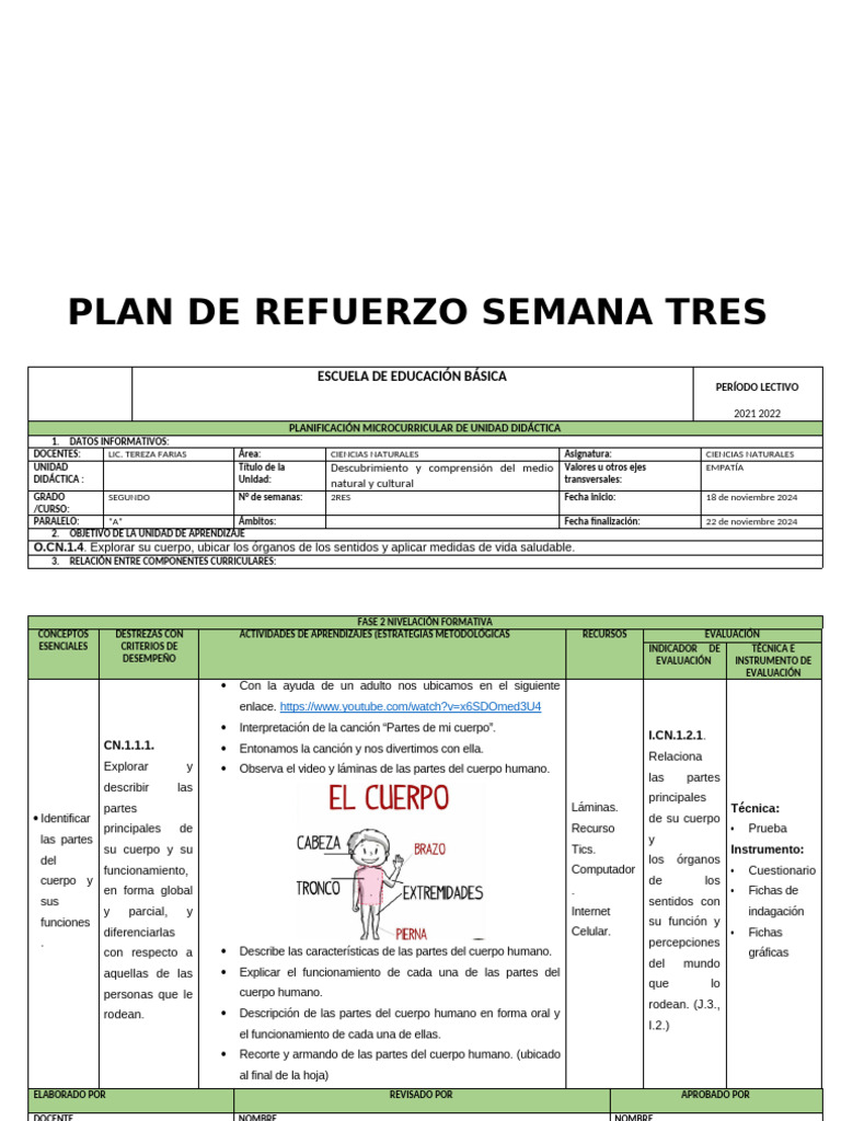 2do Plan de Refuerzo CCNN Tere | PDF | Evaluación | Educación primaria