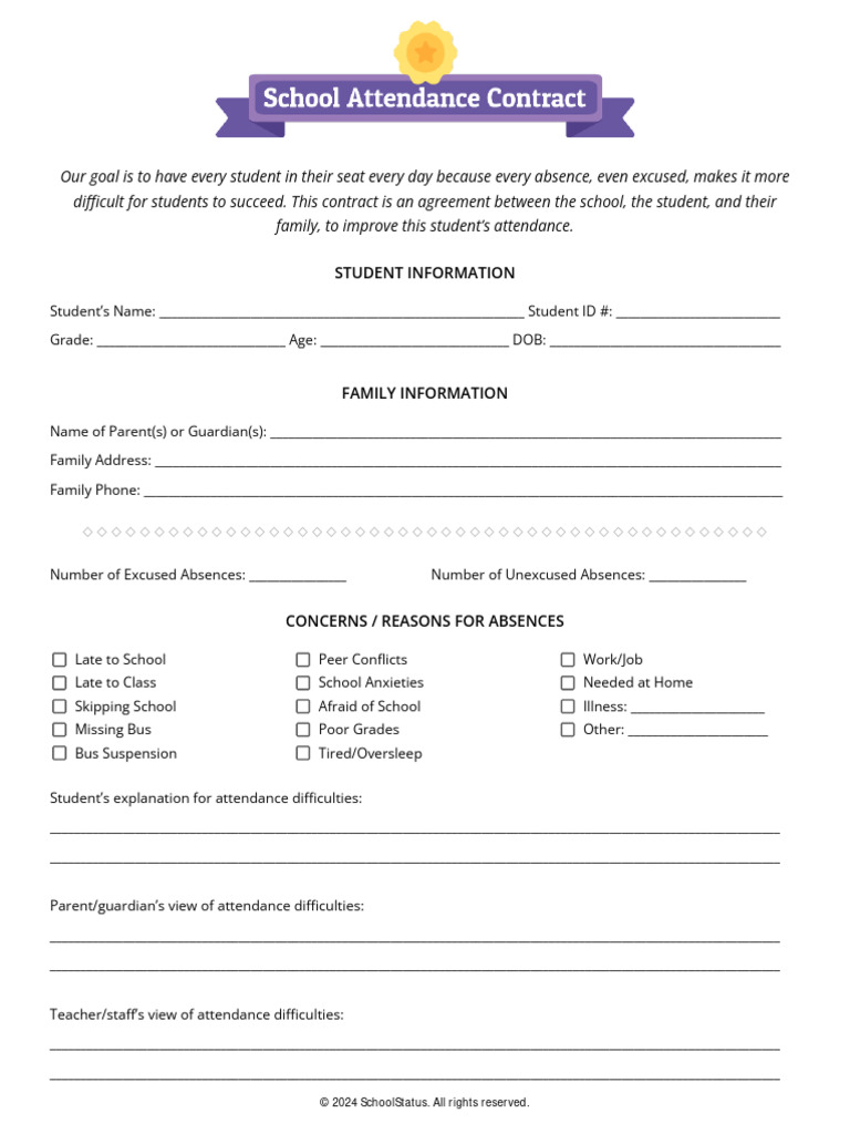 Attendance Contract Template From SchoolStatus | PDF