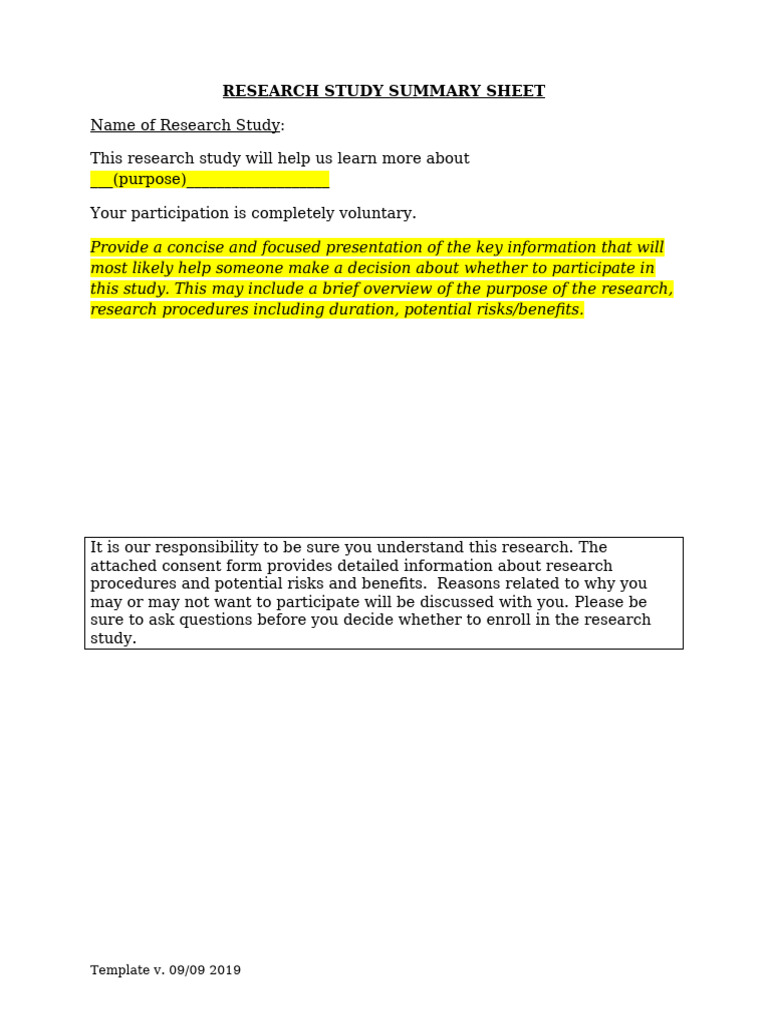 Summary Sheet Template 09092019 | PDF