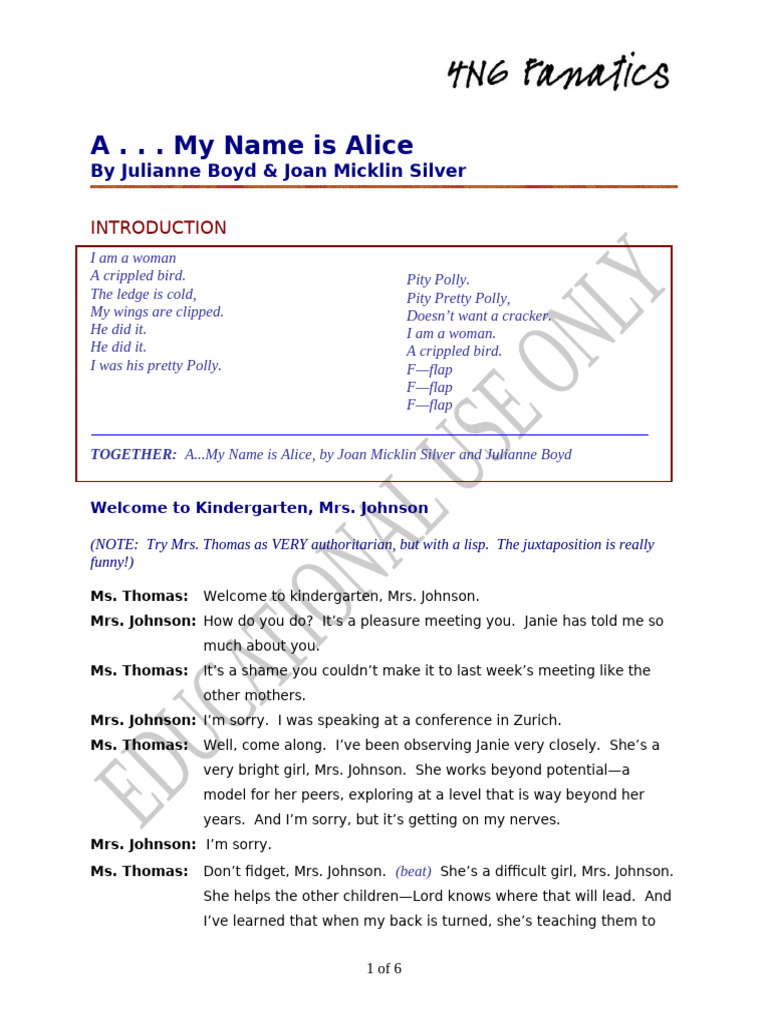 A - My Name Is Alice | PDF