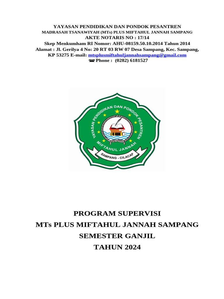 Program Supervisi MTs Plus Miftahul Jannah | PDF