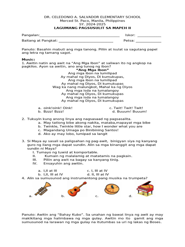 MAPEH-2-periodic Test-Q3 | PDF