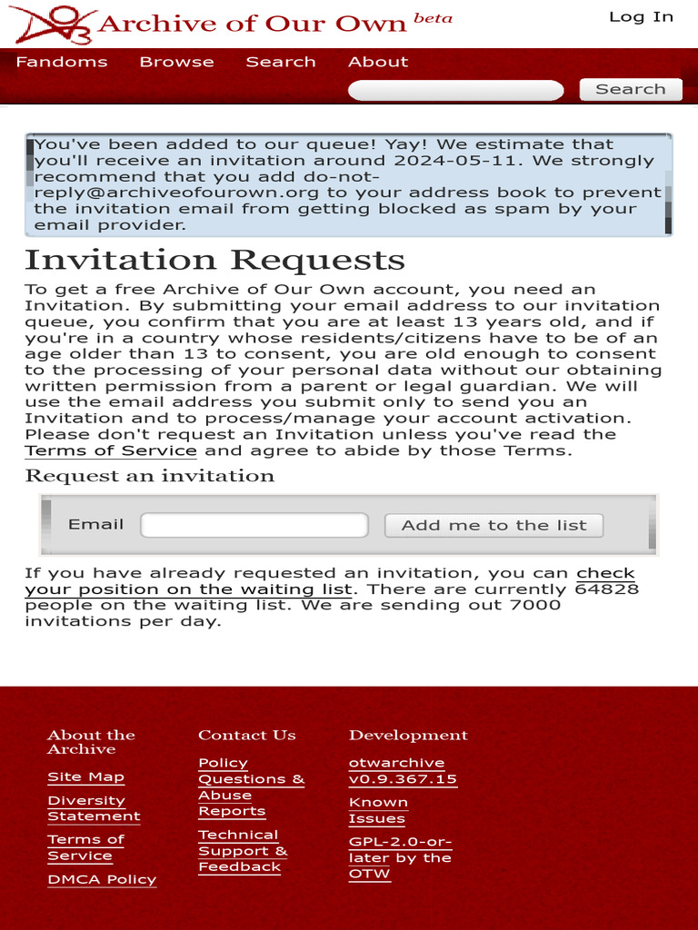 AO3 Invitation Queue Confirmation | PDF