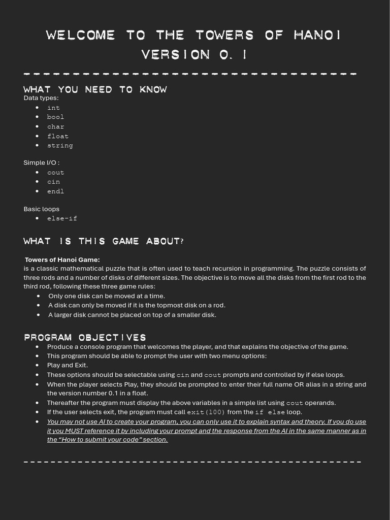 Towers of Hanoi Programming Guide | PDF | Software Development | Computer Science