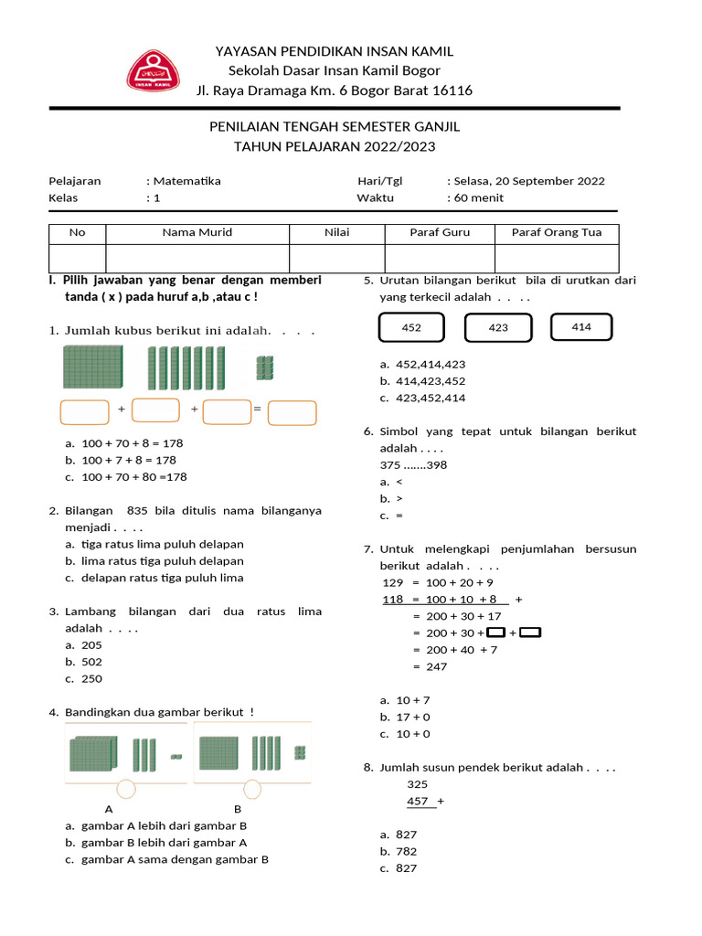 2 - MTK Soal - PTS Ganjil 2223 | PDF