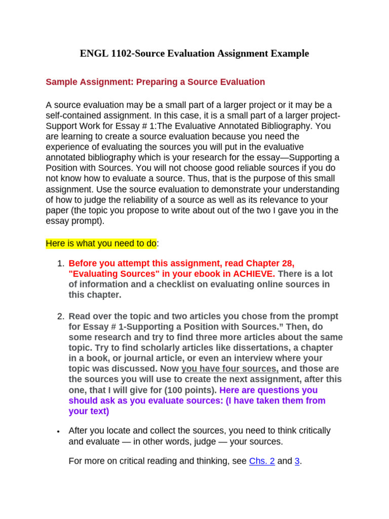 ENGL 1102-Source Evaluation Example - 2025 | PDF | Essays | Human Communication