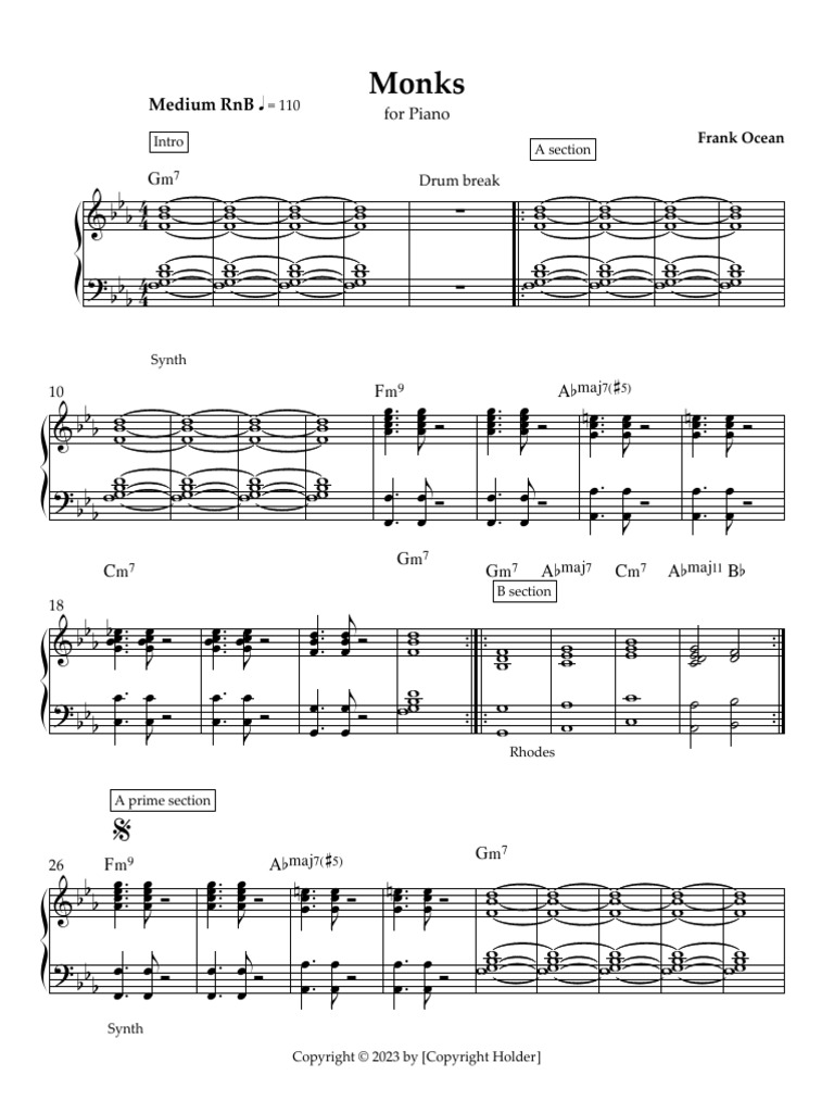 Monks by Frank Ocean - Full Score | PDF