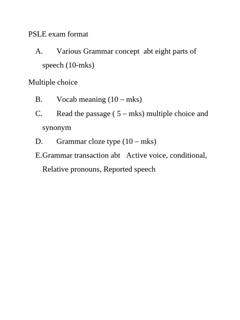 PSLE Exam Format Example | PDF