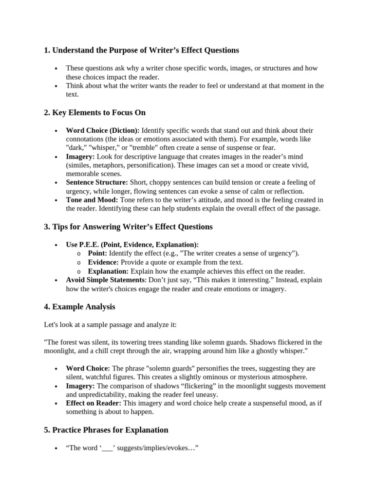 WRITER'S EFFECT NOTES FOR CAMBRIDGE 0500 (First Language English Oral ...