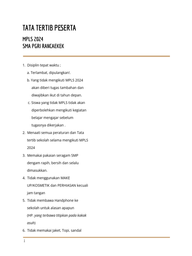 Tata Tertib Peserta MPLS 2024 | PDF