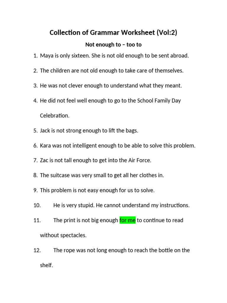 Collection of Grammar Worksheet (Vol - 2) | PDF