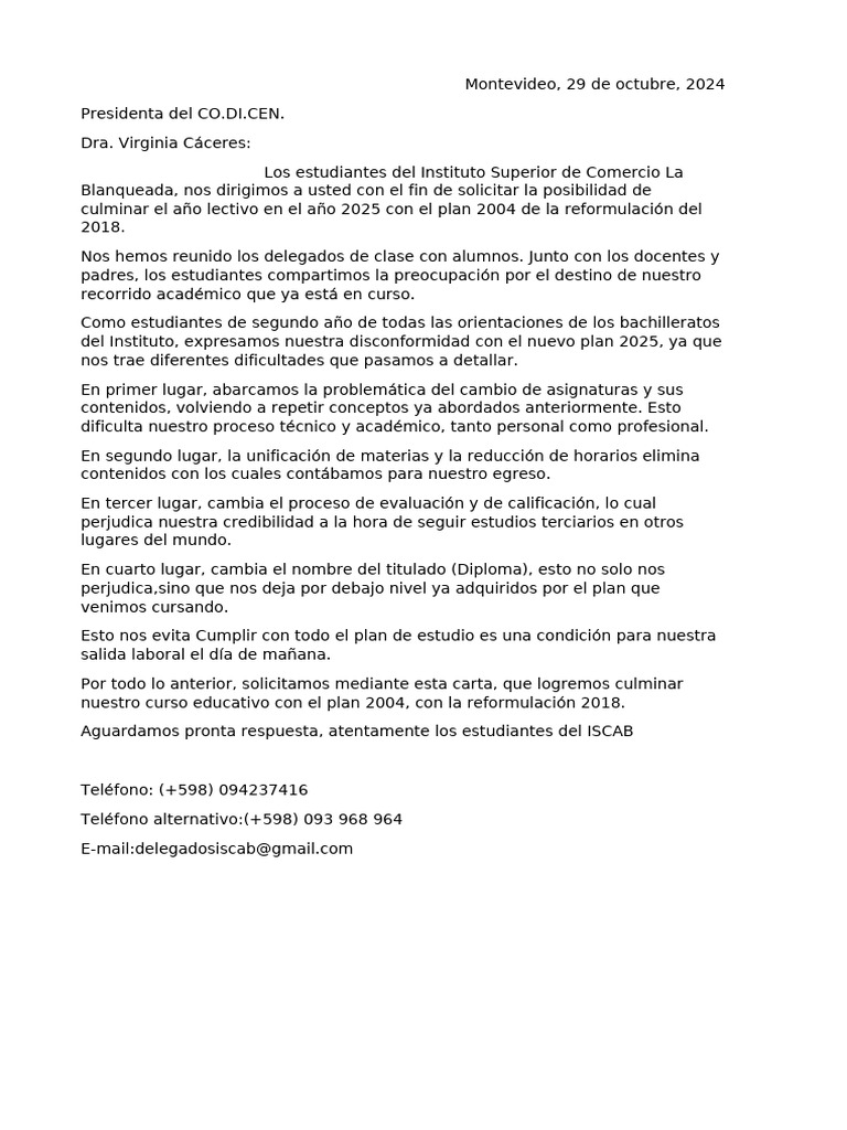 Carta UTU La Blanqueada | PDF