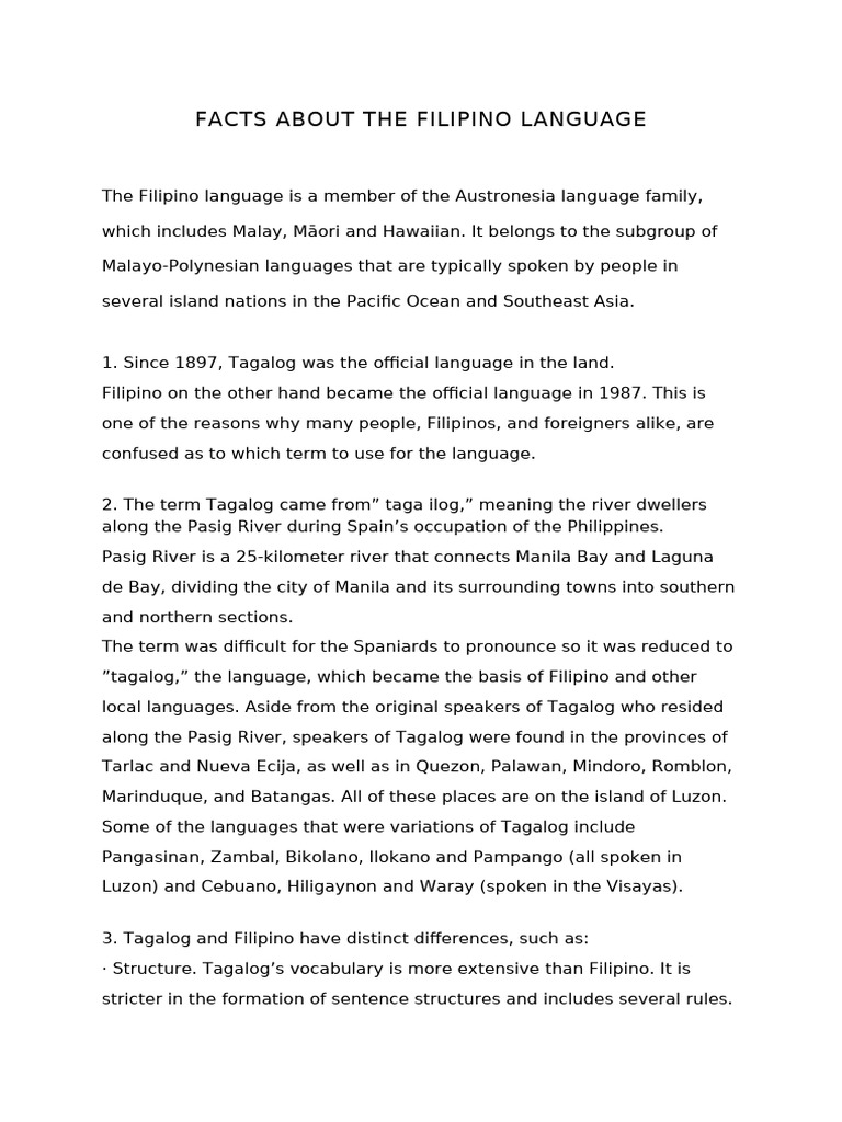 Key Facts About the Filipino Language | PDF | Tagalog Language ...