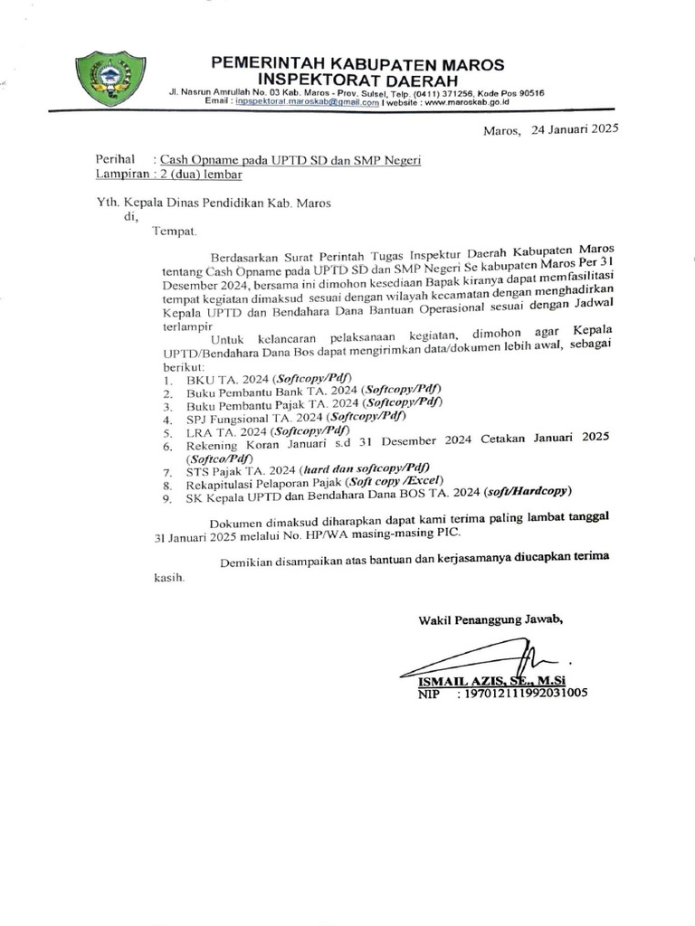 Opname Cash BOS | PDF