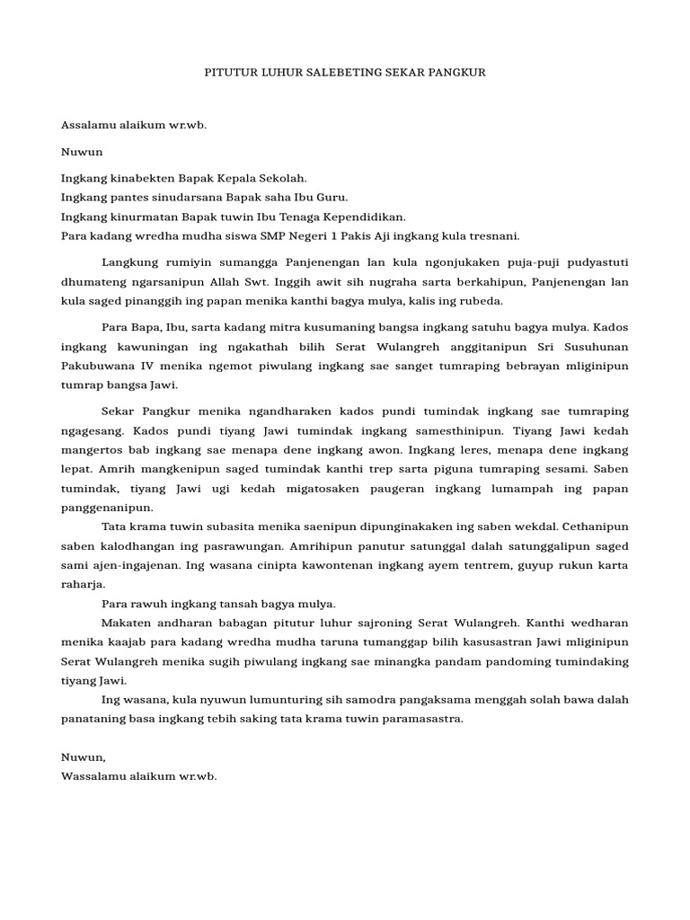 Naskah Sesorah Pitutur Luhur Pangkur | PDF