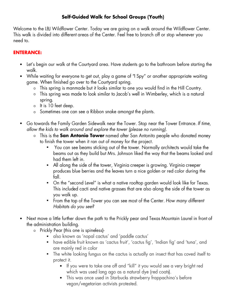 Teacher Script for self-guided tour for Youth | PDF