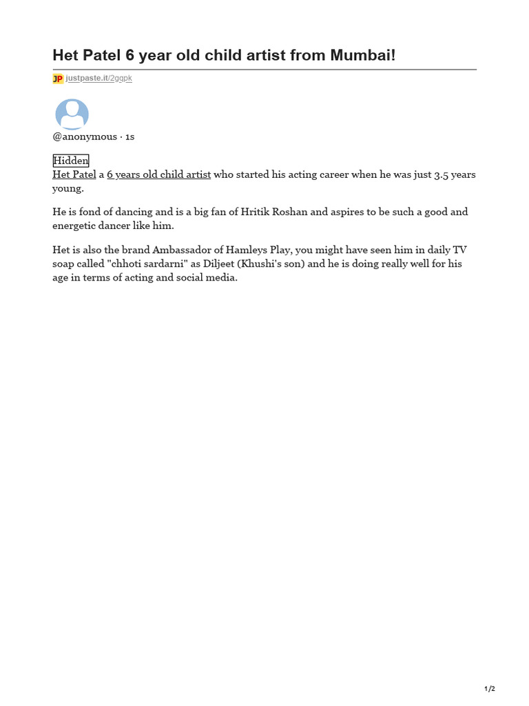 Het Patel 6 Year Old Child Artist From M | PDF