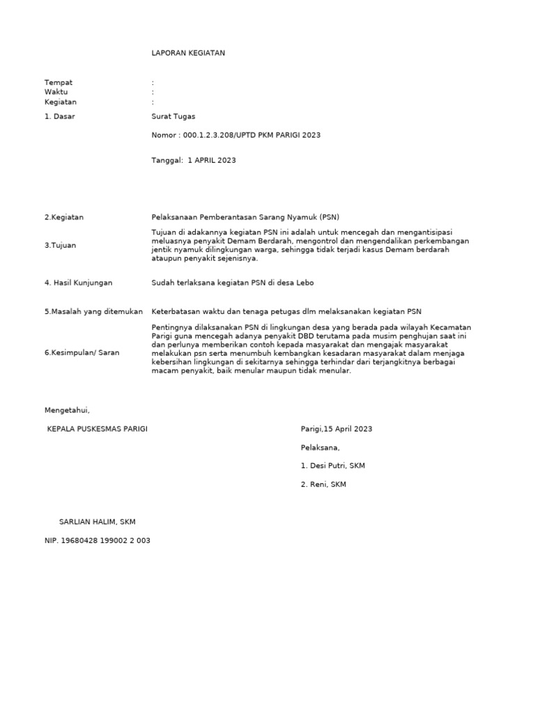 Blangko Laporan Kegiatan 2024 | PDF