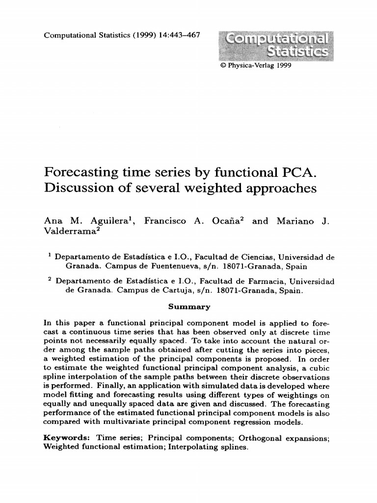 1999 - Aguilera - Forecasting Time Series by Functional PCA | PDF | Time Series | Principal ...