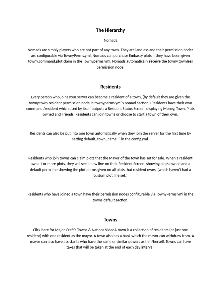 Towny Game Mechanics Guide | PDF