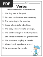 Underline the Verbs Worksheet | PDF | Language Arts & Discipline