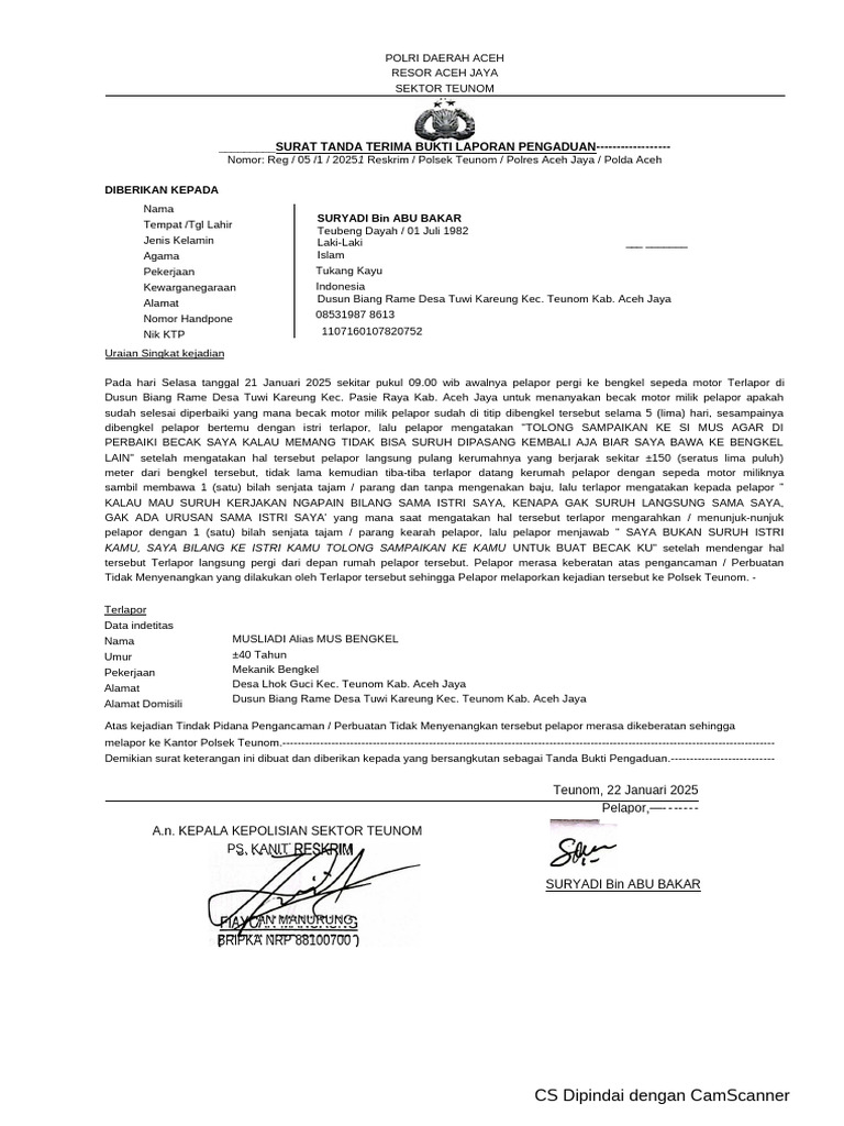 Bukti Terima Pengaduan | PDF