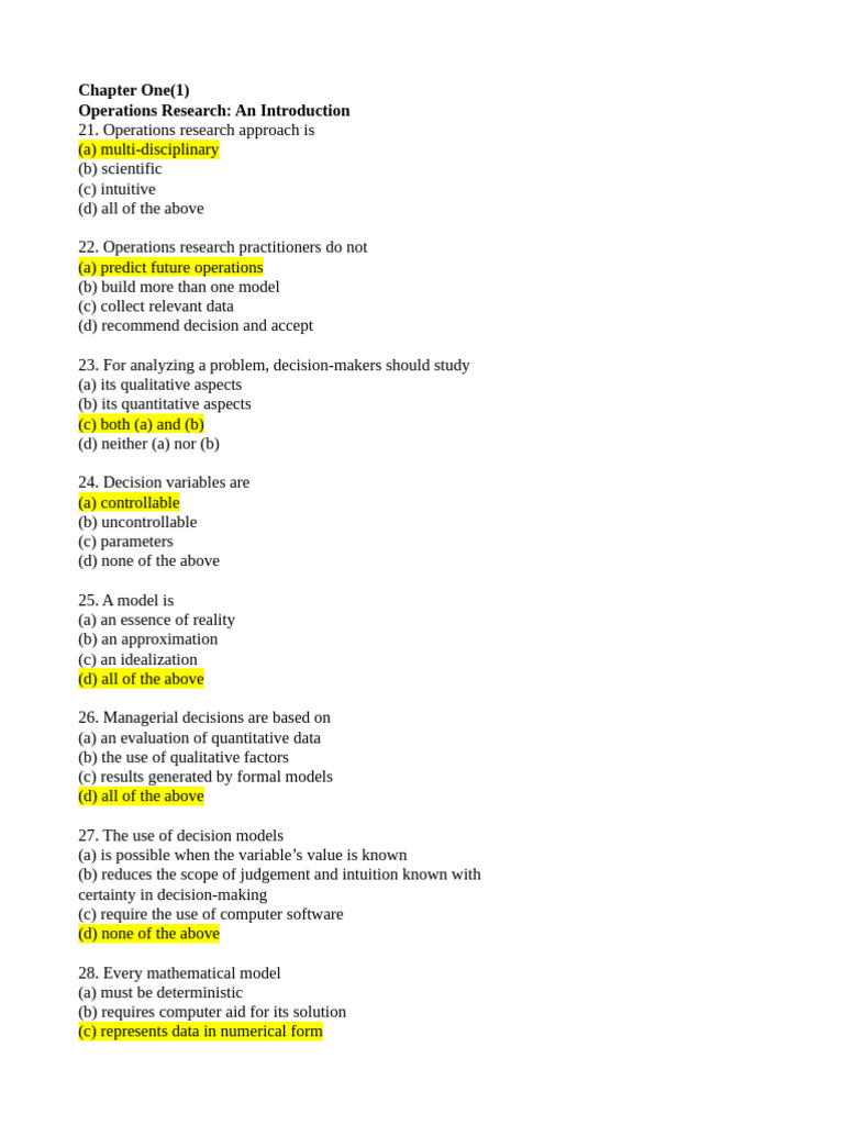 OPERATIONS RESEARCH MCQs FROM TEXTBOOK | PDF | Mathematical Optimization | Linear Programming