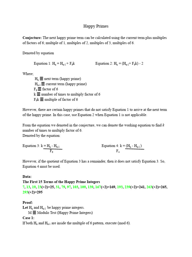 MathBros HappyPrimes Conjecture | PDF