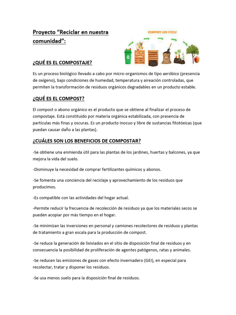 Proyecto RECICLAJE - COMPOSTAJE | PDF | Compost | Residuos