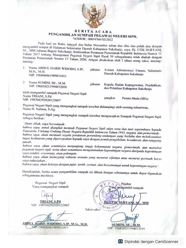 Berita Acara Sumpah Pns | PDF