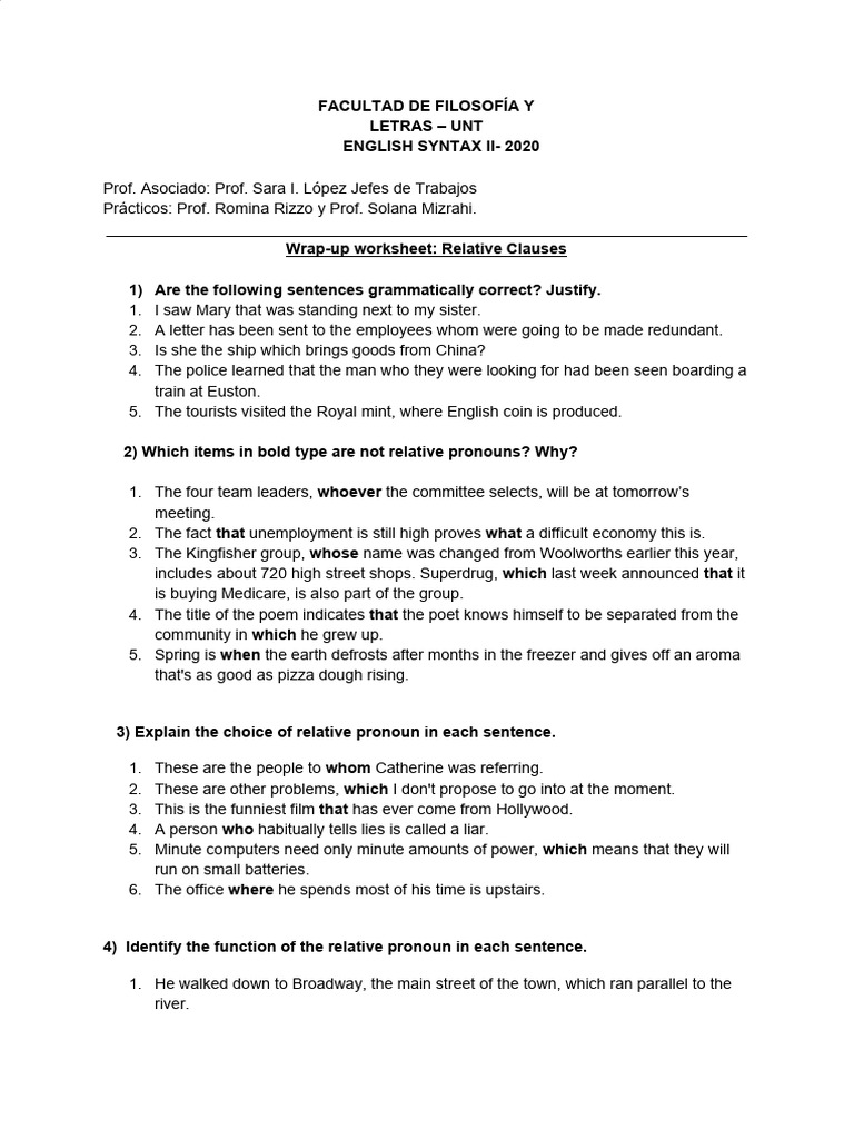 Wrap-up worksheet_ relative clauses | PDF | Syntax | Linguistics