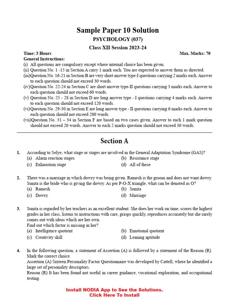 PY Sample Paper 10 Unsolved | PDF | Schizophrenia | Behavioural Sciences