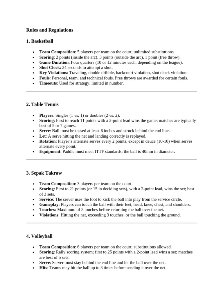 Sports Rules and Regulations Overview | PDF | Sports Rules And ...