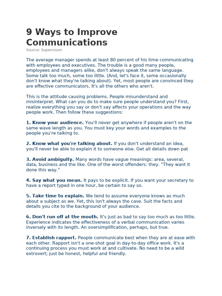 9 Ways To Improve Communications | PDF | Communication | Human ...