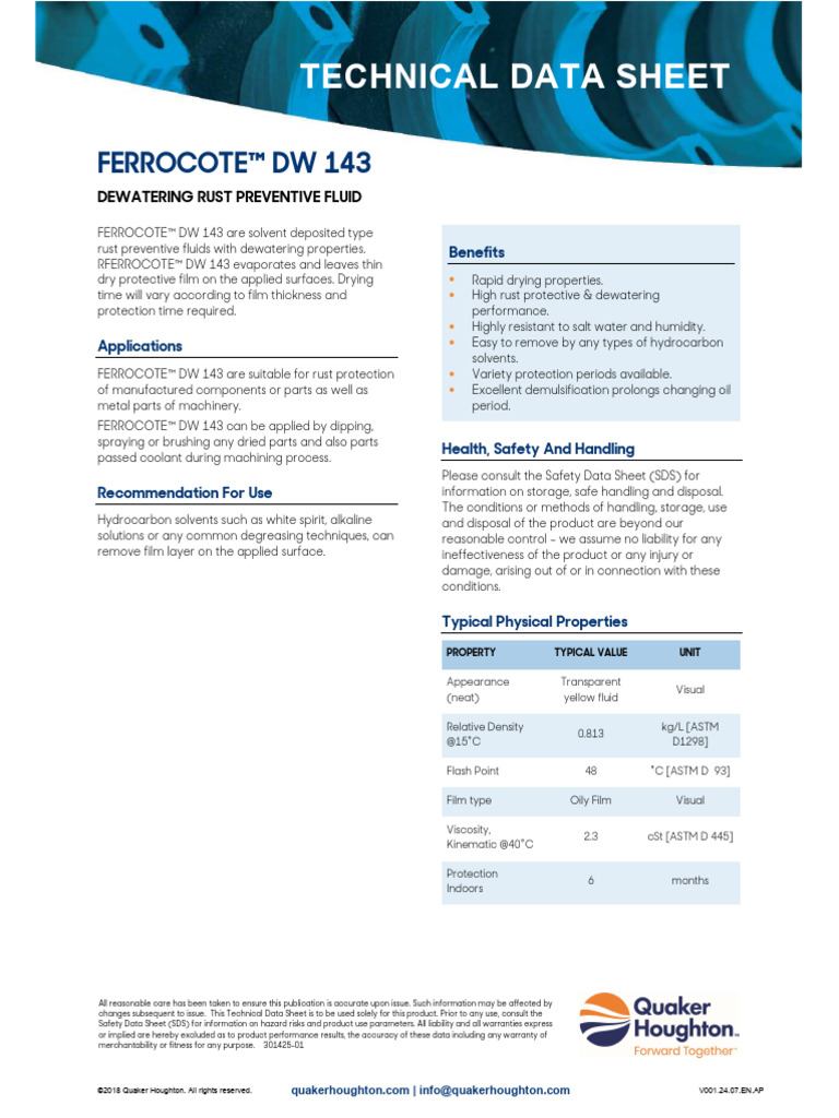TDS - Ferrocote DW 143 - En-Ap | PDF | Viscosity | Industrial Processes