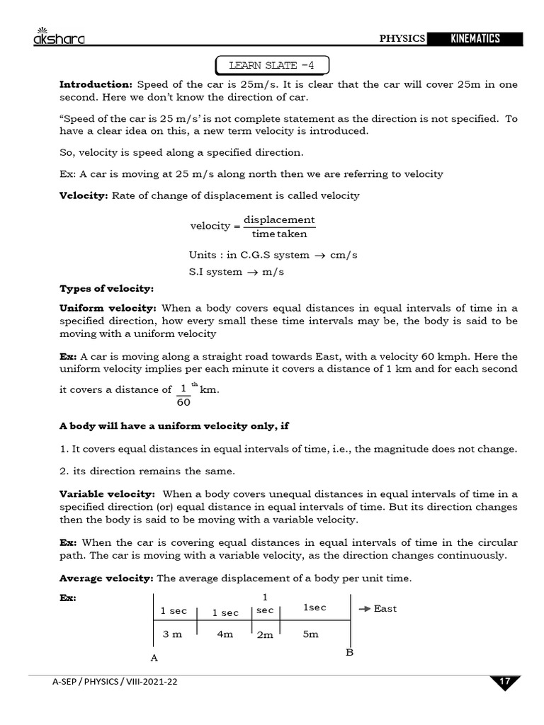 VIII - Physics - Kinematics - LS - 4 - ASEP | PDF | Acceleration | Velocity