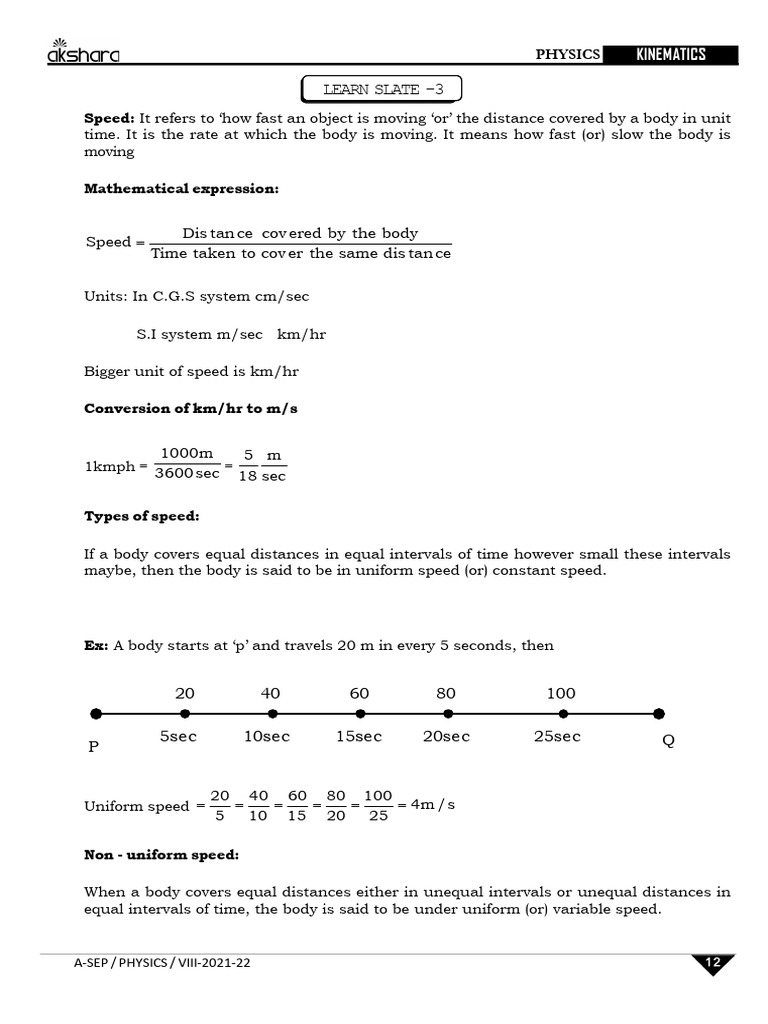 VIII - Physics - Kinematics - LS - 3 - ASEP | PDF | Speed | Quantity