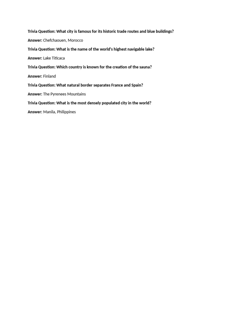 Trivia Question 1 | PDF