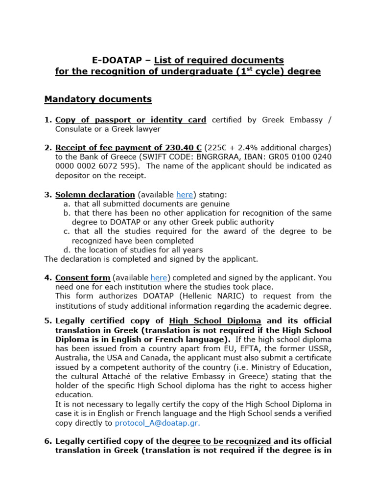 Required Documents for Degree Recognition | PDF | Academic Degree | Diploma