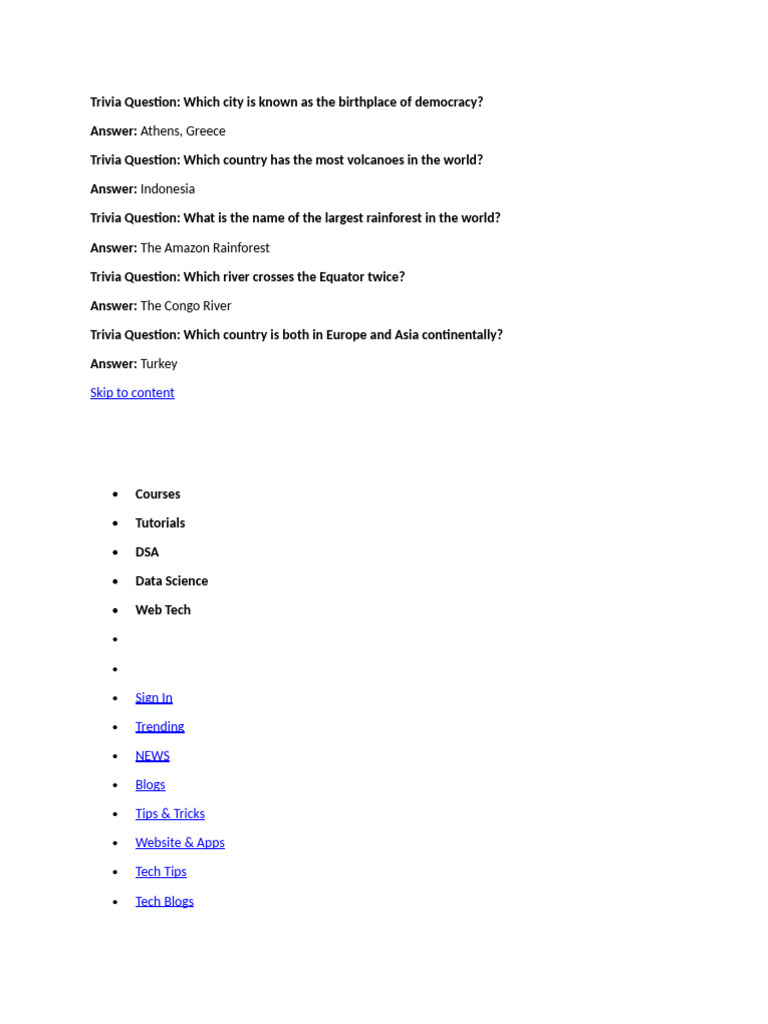 Geography Trivia Questions & Answers | PDF | Friends | Bible
