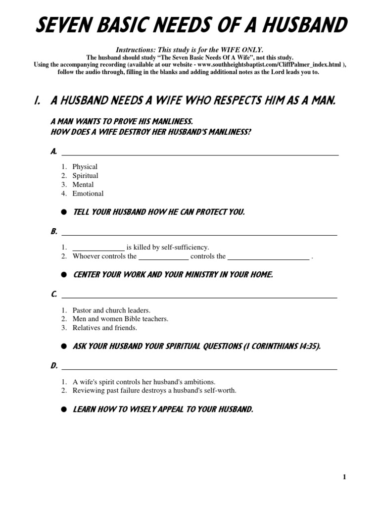 Seven Basic Needs of A Husband | PDF | Epistle To The Romans | Book Of ...
