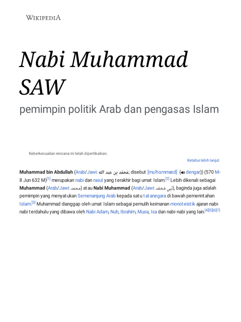 Biografi Singkat Nabi Muhammad SAW | PDF