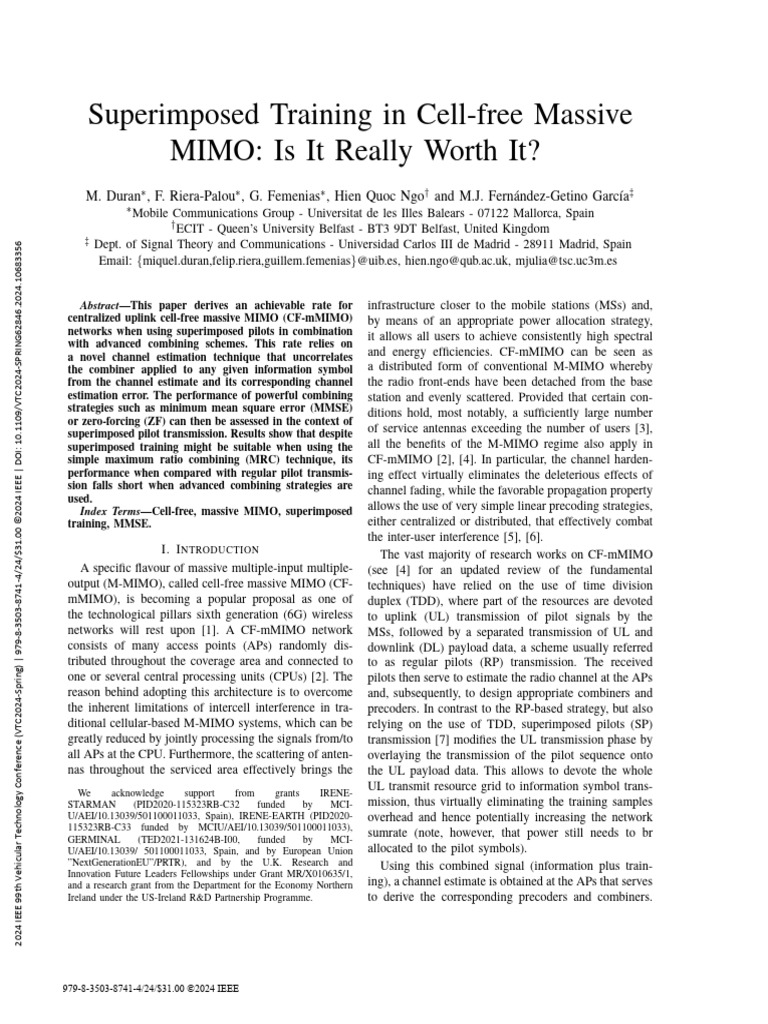 Superimposed Training in Cell-Free Massive MIMO Is It Really Worth It | PDF | Mimo ...