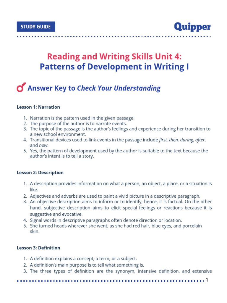 Writing Development Answer Key | PDF