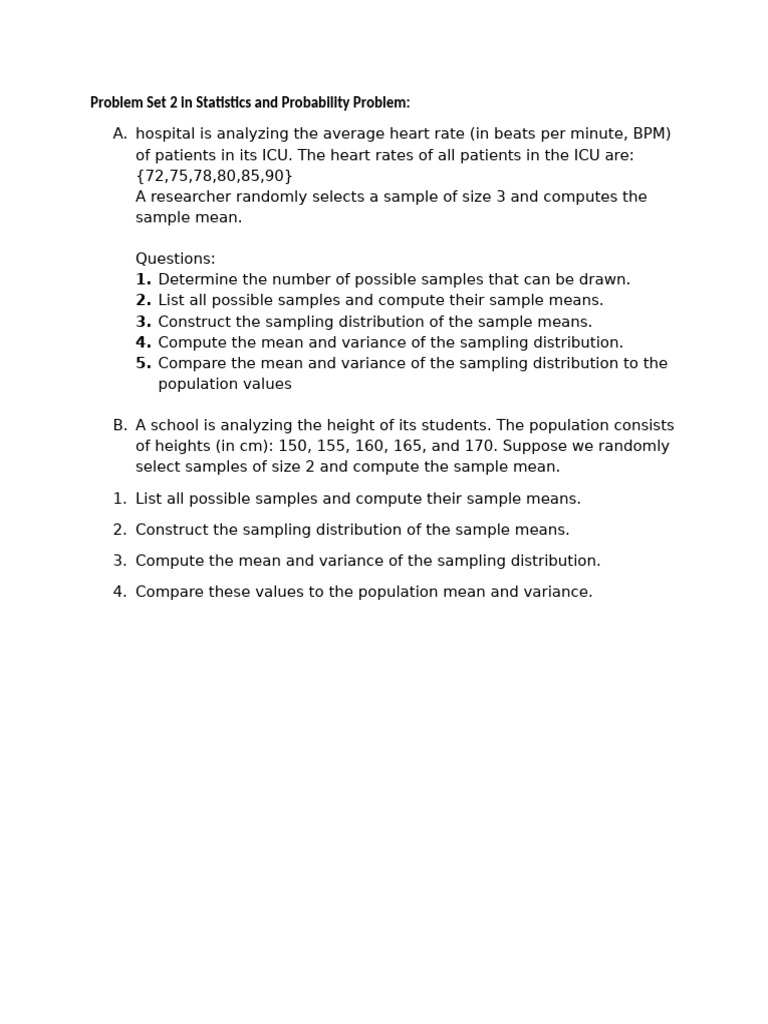 Statistics & Probability Problem Set | PDF