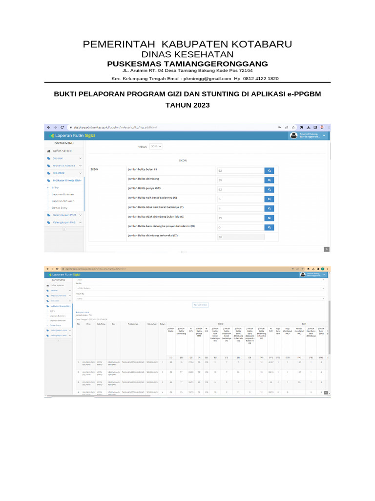 2.6.4.e Bukti Pelaporan Indikator Kinerja Gizi E-Ppgbm | PDF