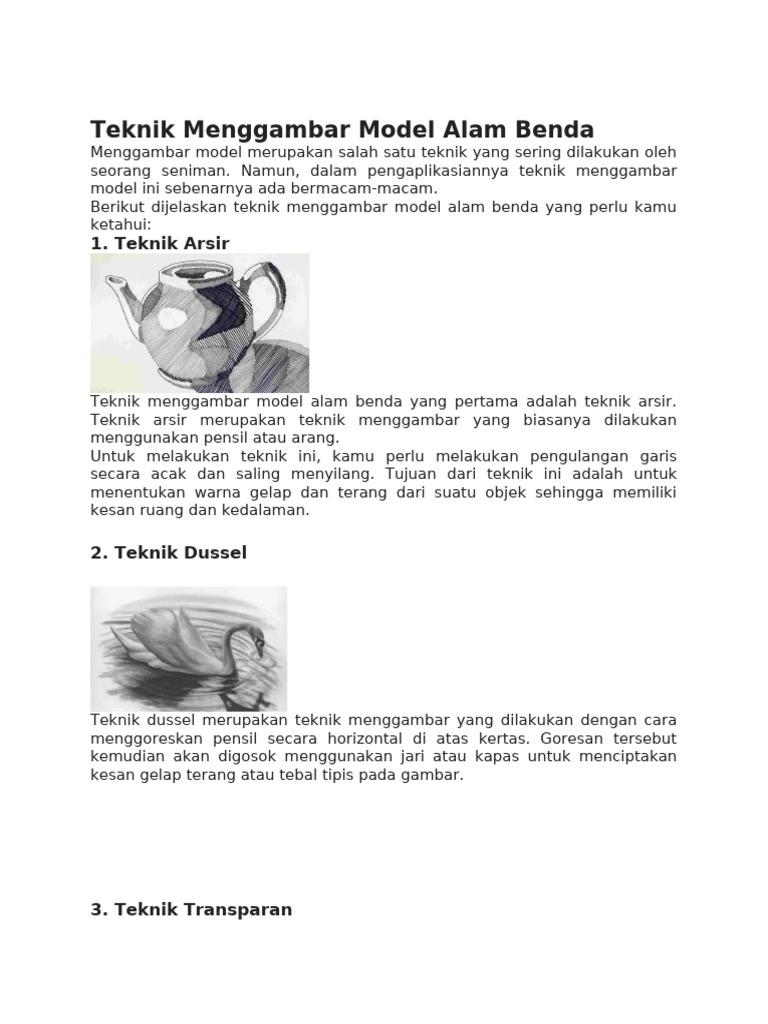 Teknik Menggambar Model Alam Benda Dengan Berbagai Teknik | PDF