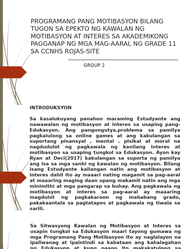 Programang Pang Motibasyon Bilang Tugon Sa Epekto NG | PDF
