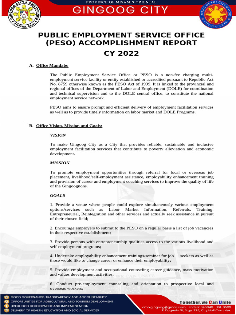 Gingoog PESO 2022 Achievements | PDF | Business | Employment