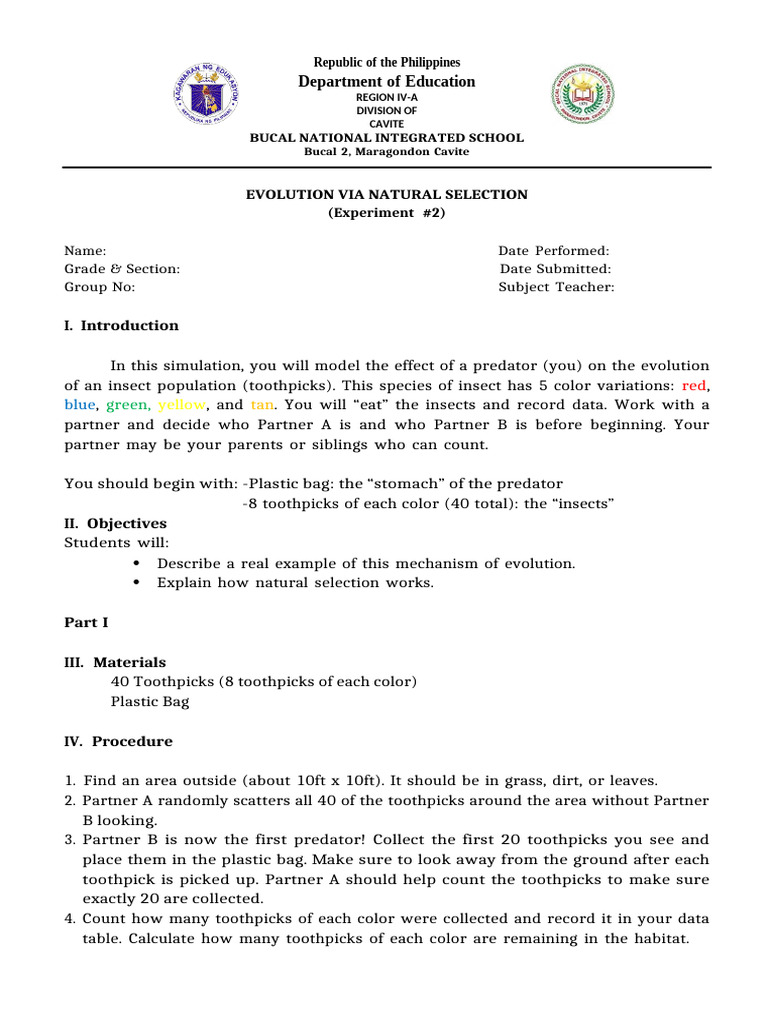 Natural Selection Simulation Experiment | PDF | Reproduction | Color